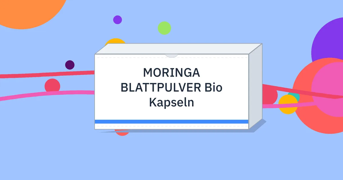 Symbolbild: Packung mit der Aufschrift MORINGA BLATTPULVER Bio Kapseln (PZN 03081022) – Verfügbarkeit und Bezug in Apotheken in Frankfurt am Main