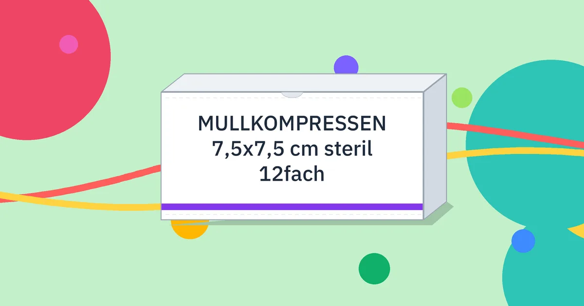 Symbolbild: Packung mit der Aufschrift MULLKOMPRESSEN 7,5x7,5 cm steril 12fach (PZN 02067379) – Verfügbarkeit und Bezug in Apotheken in Frankfurt am Main