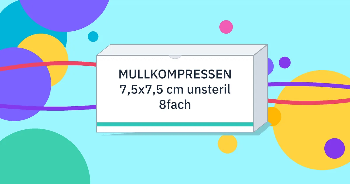Symbolbild: Packung mit der Aufschrift MULLKOMPRESSEN 7,5x7,5 cm unsteril 8fach (PZN 00960527) – Verfügbarkeit und Bezug in Apotheken in Frankfurt am Main