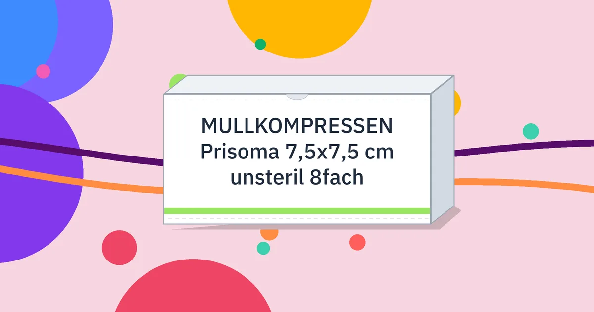 Symbolbild: Packung mit der Aufschrift MULLKOMPRESSEN Prisoma 7,5x7,5 cm unsteril 8fach (PZN 18752060) – Verfügbarkeit und Bezug in Apotheken in Frankfurt am Main