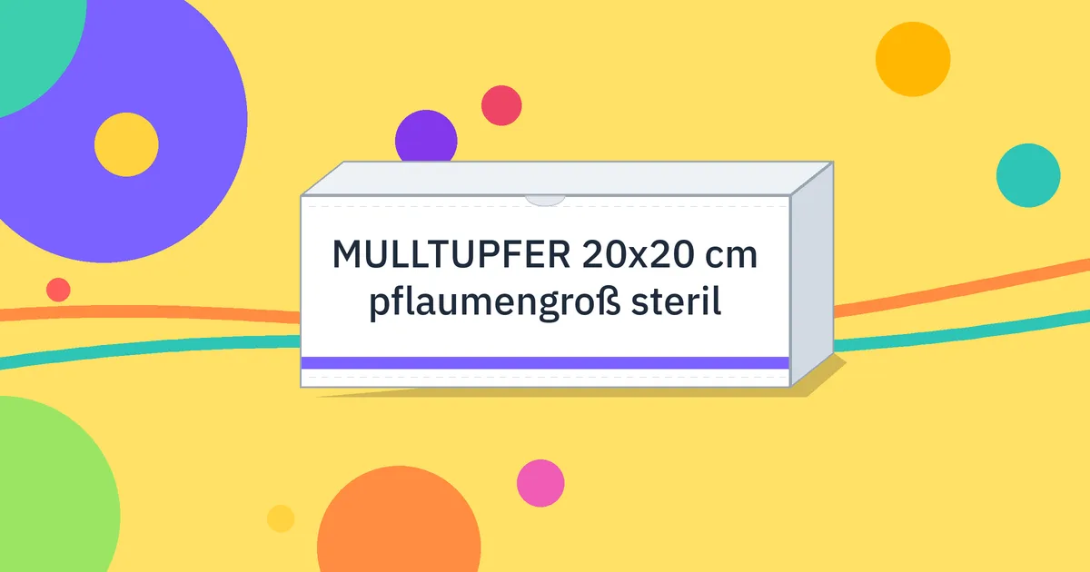 Symbolbild: Packung mit der Aufschrift MULLTUPFER 20x20 cm pflaumengroß steril (PZN 01408861) – Verfügbarkeit und Bezug in Apotheken in Frankfurt am Main