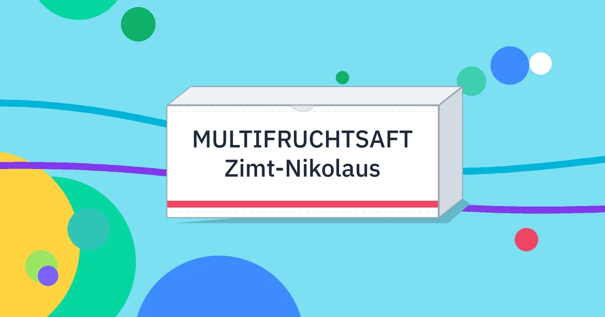 Symbolbild: Packung mit der Aufschrift MULTIFRUCHTSAFT Zimt-Nikolaus (PZN 15374491) – Verfügbarkeit und Bezug in Apotheken in Frankfurt am Main