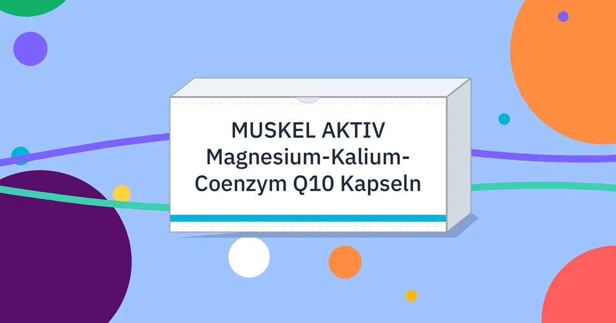 Symbolbild: Packung mit der Aufschrift MUSKEL AKTIV Magnesium-Kalium-Coenzym Q10 Kapseln (PZN 15375289) – Verfügbarkeit und Bezug in Apotheken in Frankfurt am Main