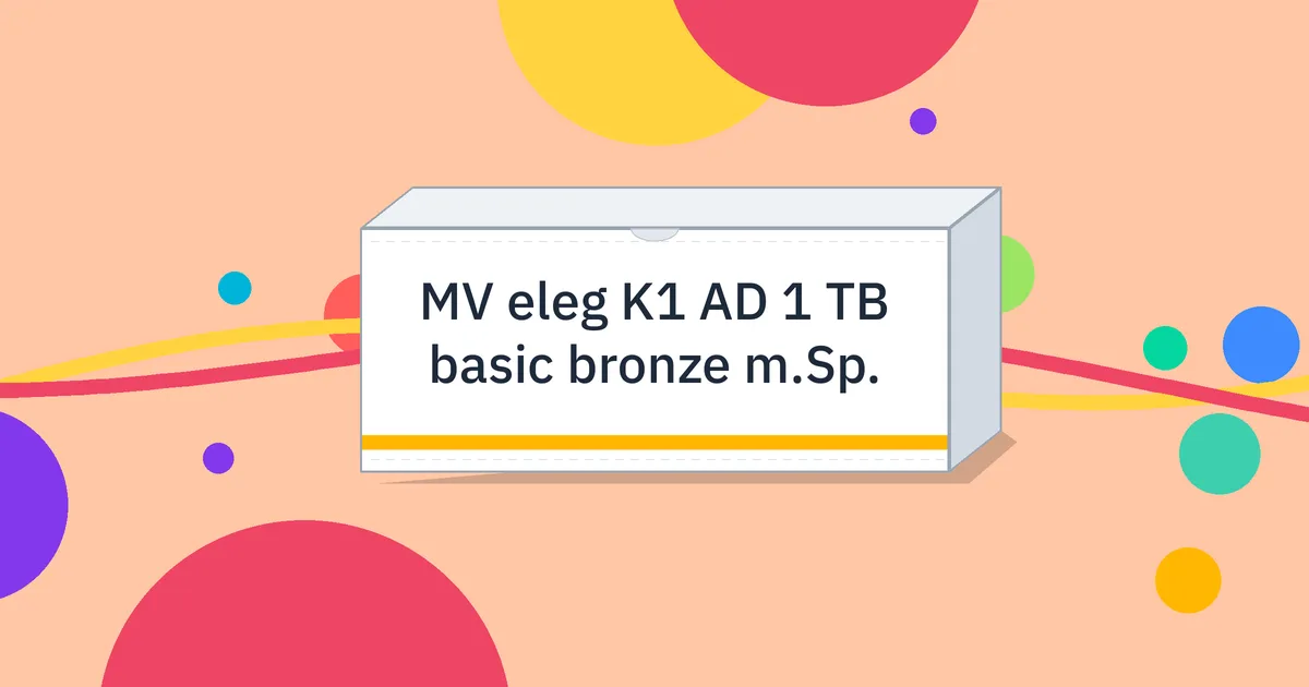 Symbolbild: Packung mit der Aufschrift MV eleg K1 AD 1 TB basic bronze m.Sp. (PZN 14705738) – Verfügbarkeit und Bezug in Apotheken in Frankfurt am Main
