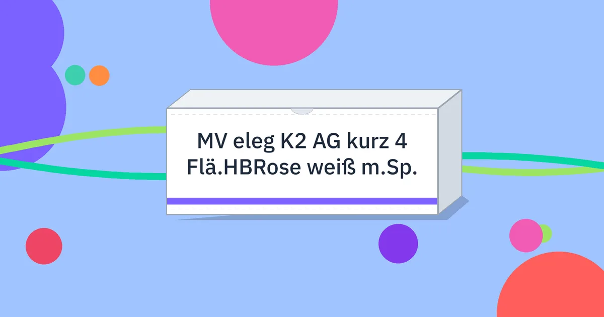 Symbolbild: Packung mit der Aufschrift MV eleg K2 AG kurz 4 Flä.HBRose weiß m.Sp. (PZN 15705315) – Verfügbarkeit und Bezug in Apotheken in Frankfurt am Main