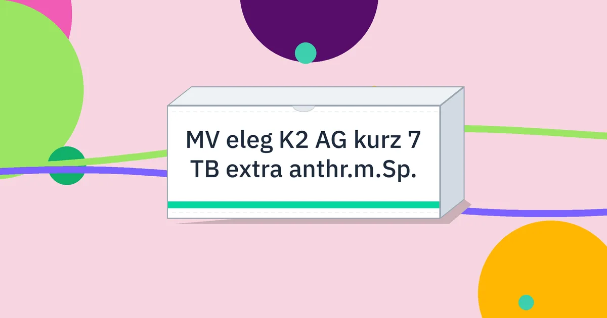 Symbolbild: Packung mit der Aufschrift MV eleg K2 AG kurz 7 TB extra anthr.m.Sp. (PZN 09878572) – Verfügbarkeit und Bezug in Apotheken in Frankfurt am Main
