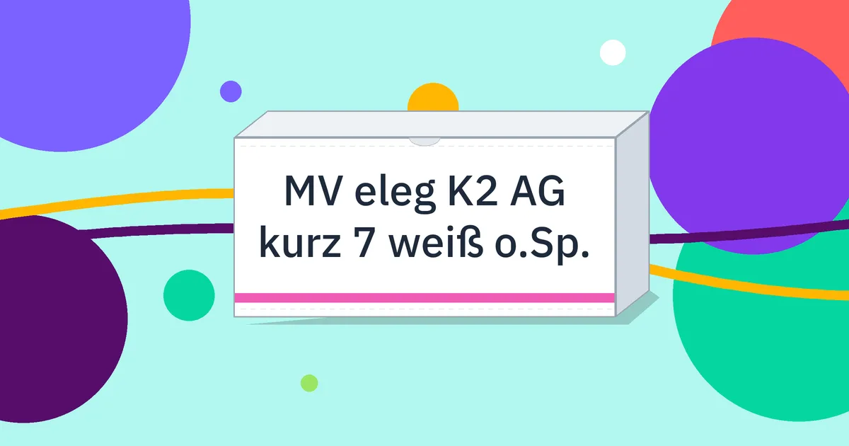 Symbolbild: Packung mit der Aufschrift MV eleg K2 AG kurz 7 weiß o.Sp. (PZN 00340724) – Verfügbarkeit und Bezug in Apotheken in Frankfurt am Main