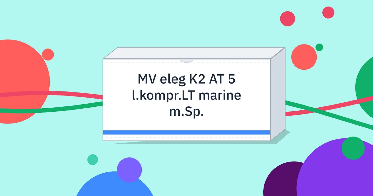Symbolbild: Packung mit der Aufschrift MV eleg K2 AT 5 l.kompr.LT marine m.Sp. (PZN 15285899) – Verfügbarkeit und Bezug in Apotheken in Frankfurt am Main
