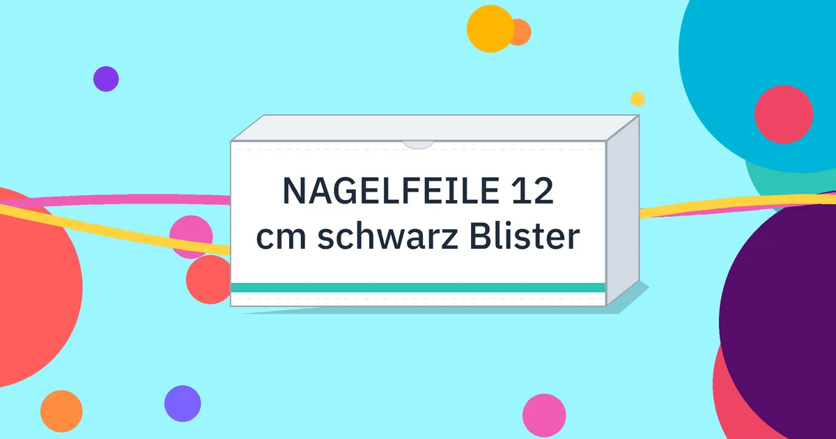Symbolbild: Packung mit der Aufschrift NAGELFEILE 12 cm schwarz Blister (PZN 10349726) – Verfügbarkeit und Bezug in Apotheken in Frankfurt am Main