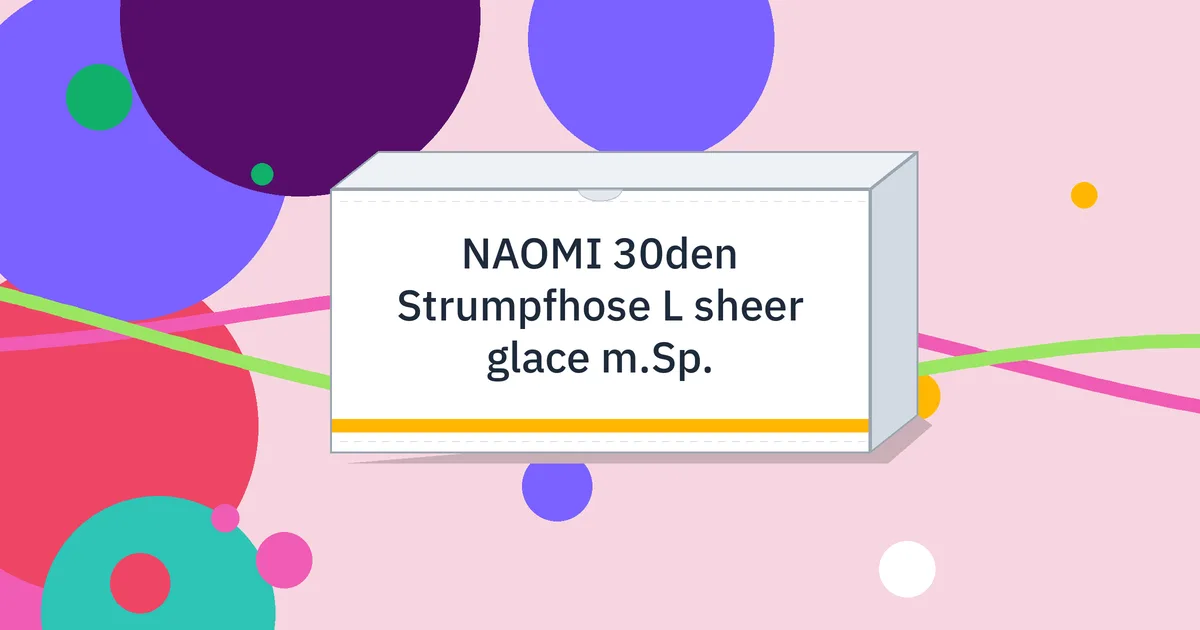Symbolbild: Packung mit der Aufschrift NAOMI 30den Strumpfhose L sheer glace m.Sp. (PZN 16179136) – Verfügbarkeit und Bezug in Apotheken in Frankfurt am Main