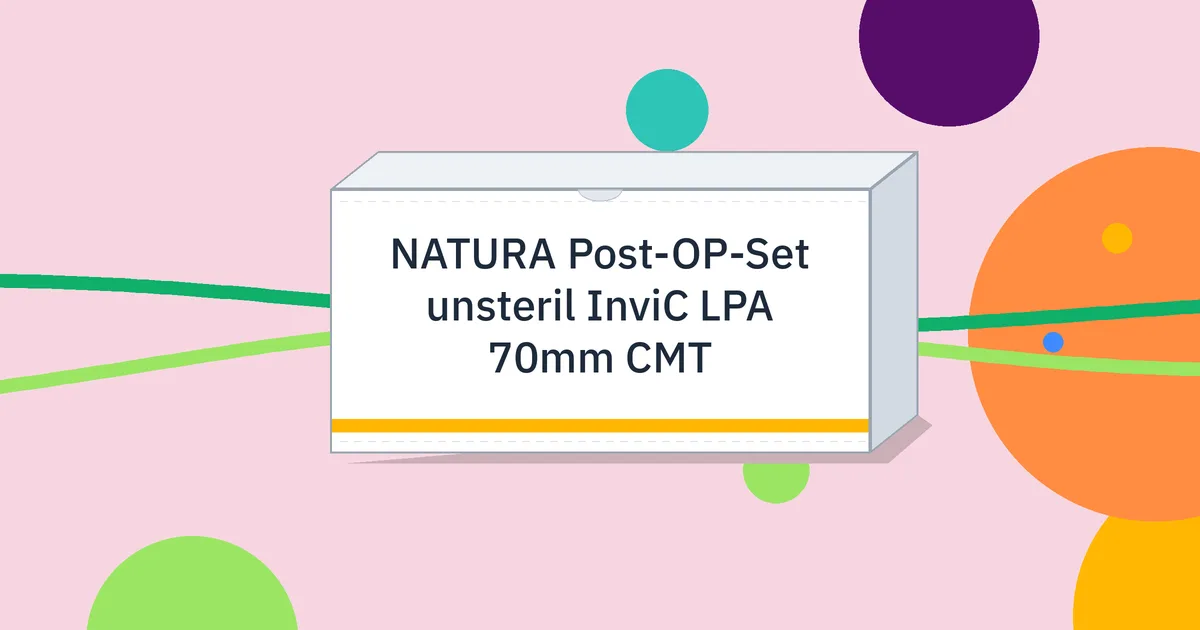 Symbolbild: Packung mit der Aufschrift NATURA Post-OP-Set unsteril InviC LPA 70mm CMT (PZN 17871383) – Verfügbarkeit und Bezug in Apotheken in Frankfurt am Main