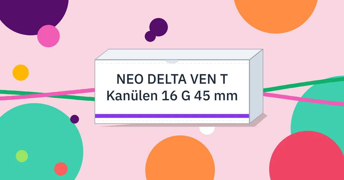 Symbolbild: Packung mit der Aufschrift NEO DELTA VEN T Kanülen 16 G 45 mm (PZN 07758208) – Verfügbarkeit und Bezug in Apotheken in Frankfurt am Main