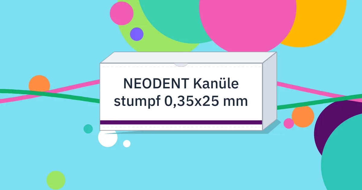 Symbolbild: Packung mit der Aufschrift NEODENT Kanüle stumpf 0,35x25 mm (PZN 00267619) – Verfügbarkeit und Bezug in Apotheken in Frankfurt am Main