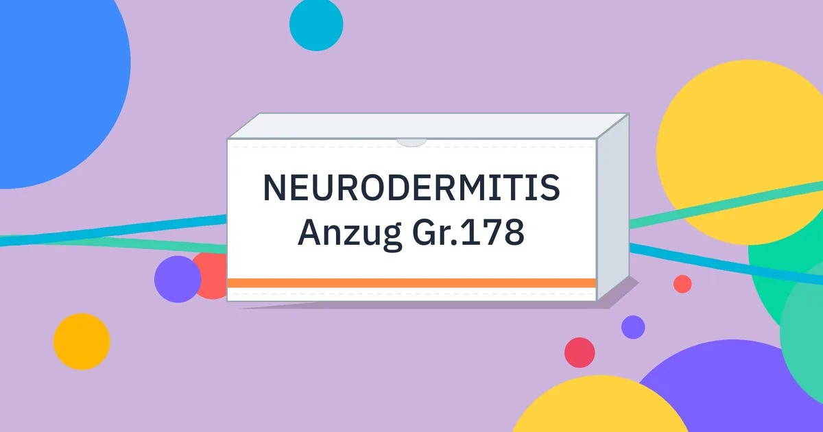 Symbolbild: Packung mit der Aufschrift NEURODERMITIS Anzug Gr.178 (PZN 03097922) – Verfügbarkeit und Bezug in Apotheken in Frankfurt am Main