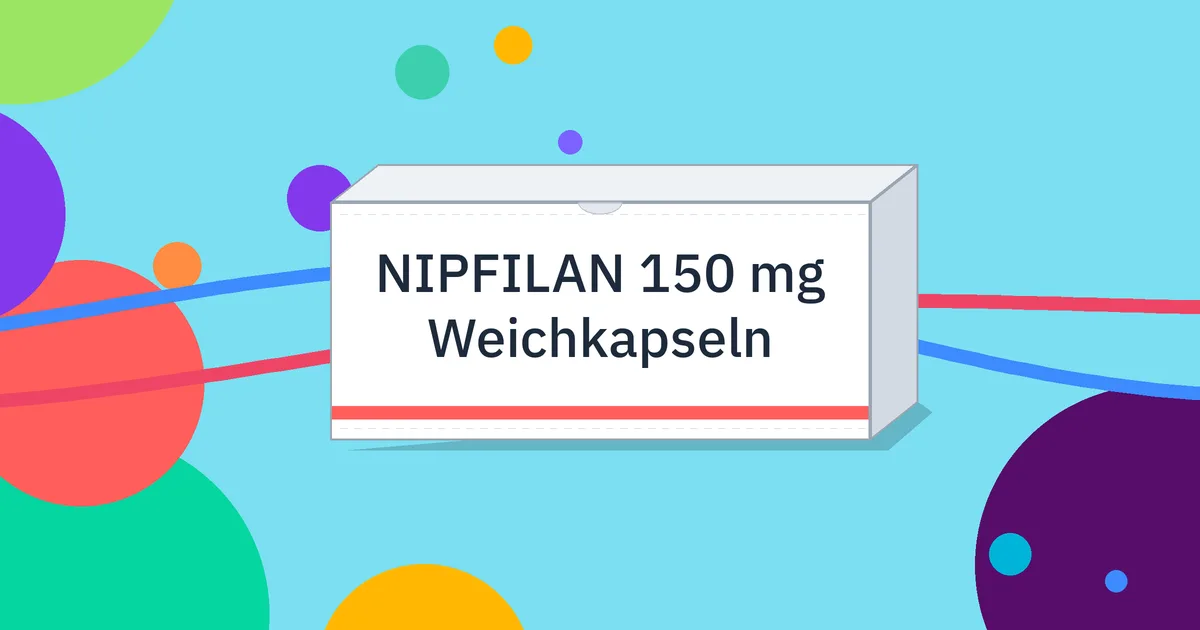 Symbolbild: Packung mit der Aufschrift NIPFILAN 150 mg Weichkapseln (PZN 19555255) – Verfügbarkeit und Bezug in Apotheken in Frankfurt am Main