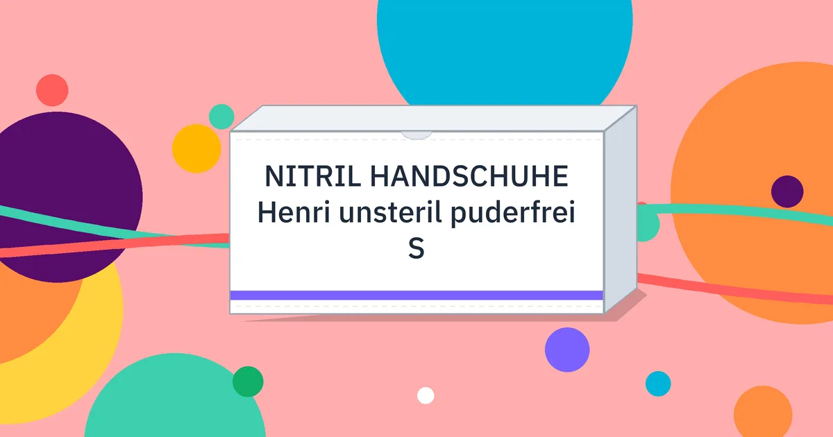 Symbolbild: Packung mit der Aufschrift NITRIL HANDSCHUHE Henri unsteril puderfrei S (PZN 20303004) – Verfügbarkeit und Bezug in Apotheken in Frankfurt am Main
