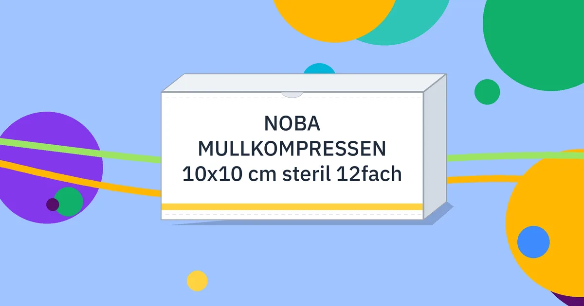 Symbolbild: Packung mit der Aufschrift NOBA MULLKOMPRESSEN 10x10 cm steril 12fach (PZN 06796589) – Verfügbarkeit und Bezug in Apotheken in Frankfurt am Main