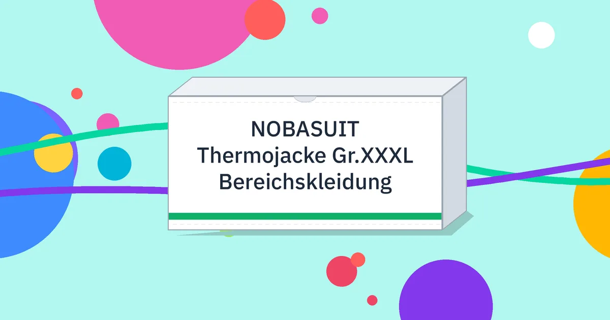 Symbolbild: Packung mit der Aufschrift NOBASUIT Thermojacke Gr.XXXL Bereichskleidung (PZN 17376376) – Verfügbarkeit und Bezug in Apotheken in Frankfurt am Main