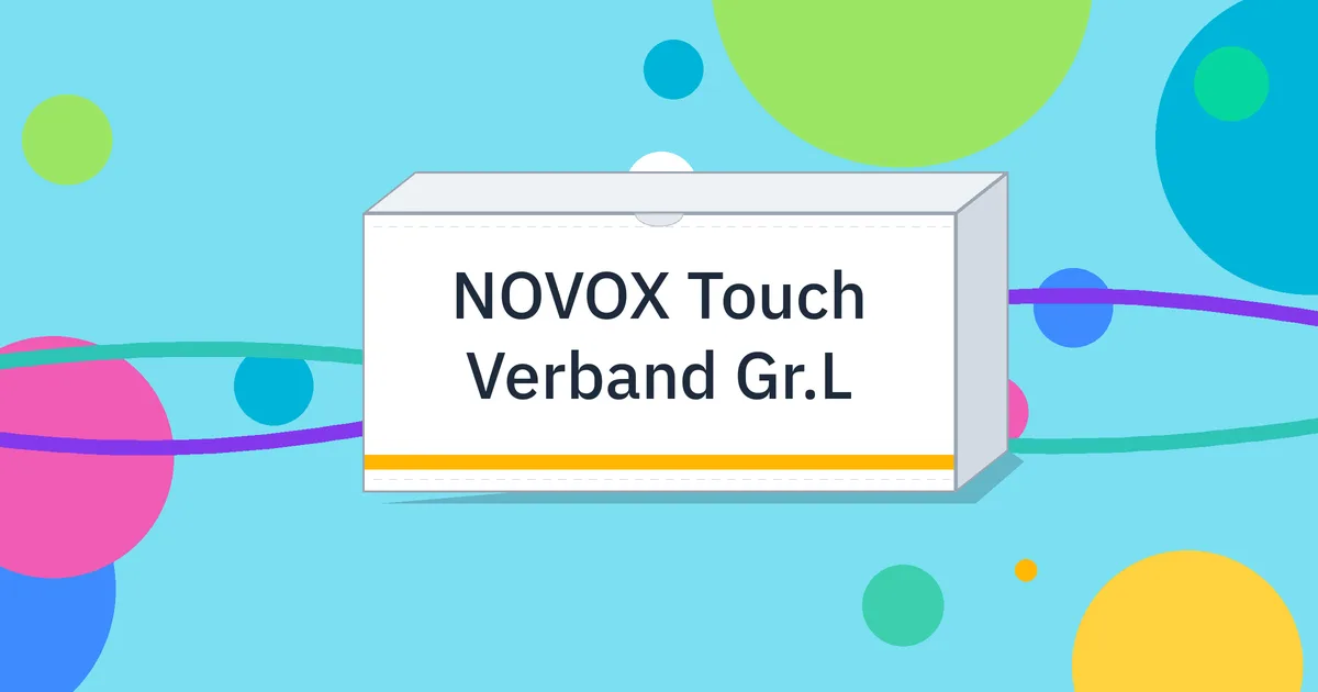 Symbolbild: Packung mit der Aufschrift NOVOX Touch Verband Gr.L (PZN 18650483) – Verfügbarkeit und Bezug in Apotheken in Frankfurt am Main
