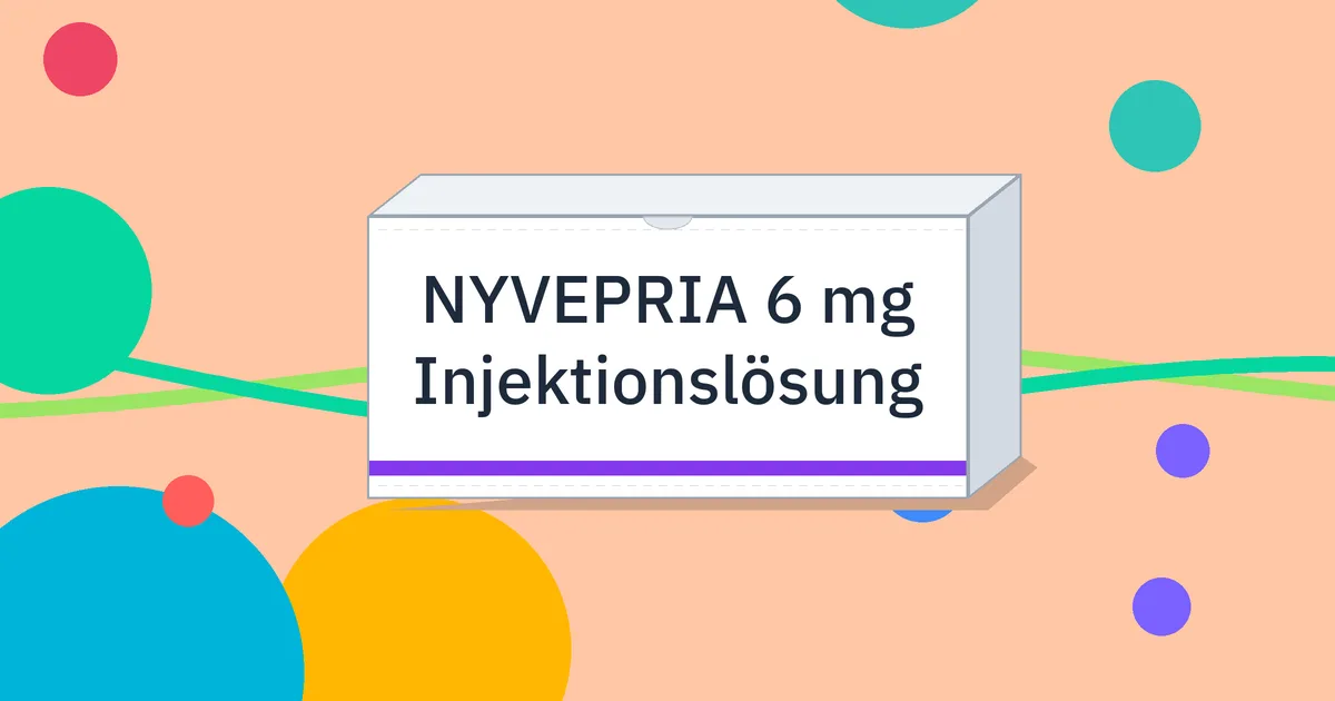 Symbolbild: Packung mit der Aufschrift NYVEPRIA 6 mg Injektionslösung (PZN 19488234) – Verfügbarkeit und Bezug in Apotheken in Frankfurt am Main