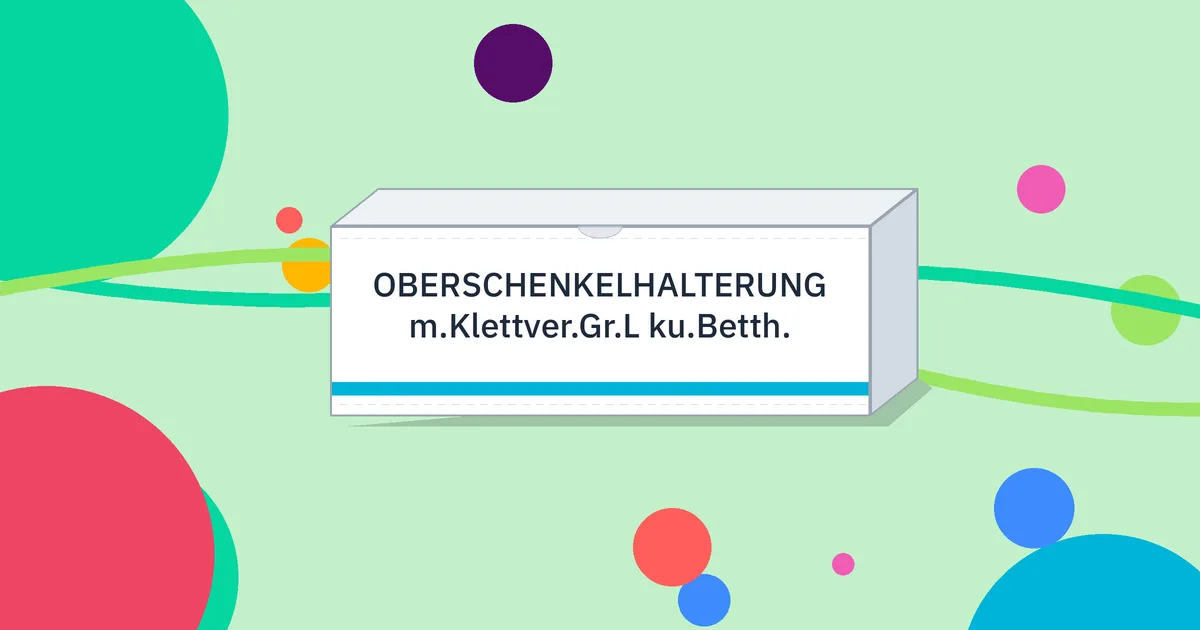 Symbolbild: Packung mit der Aufschrift OBERSCHENKELHALTERUNG m.Klettver.Gr.L ku.Betth. (PZN 13585692) – Verfügbarkeit und Bezug in Apotheken in Frankfurt am Main