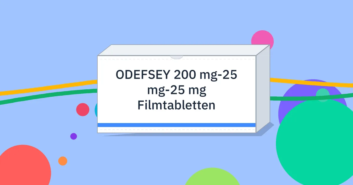Symbolbild: Packung mit der Aufschrift ODEFSEY 200 mg-25 mg-25 mg Filmtabletten (PZN 12341717) – Verfügbarkeit und Bezug in Apotheken in Frankfurt am Main