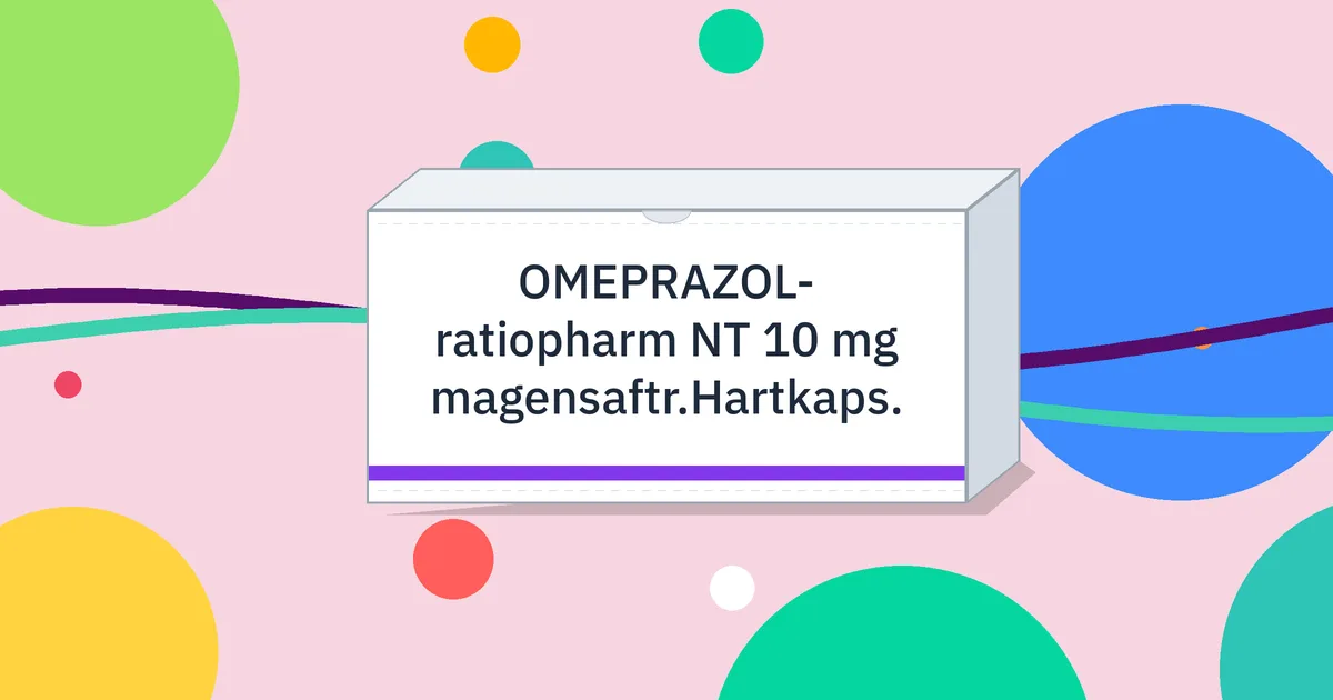 Symbolbild: Packung mit der Aufschrift OMEPRAZOL-ratiopharm NT 10 mg magensaftr.Hartkaps. (PZN 02559852) – Verfügbarkeit und Bezug in Apotheken in Frankfurt am Main