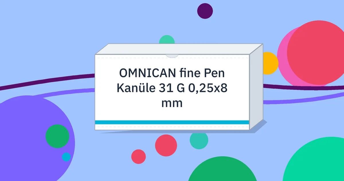 Symbolbild: Packung mit der Aufschrift OMNICAN fine Pen Kanüle 31 G 0,25x8 mm (PZN 11667492) – Verfügbarkeit und Bezug in Apotheken in Frankfurt am Main