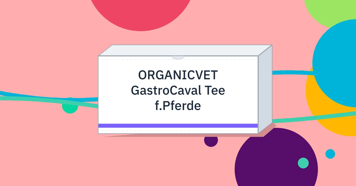 Symbolbild: Packung mit der Aufschrift ORGANICVET GastroCaval Tee f.Pferde (PZN 11038721) – Verfügbarkeit und Bezug in Apotheken in Frankfurt am Main