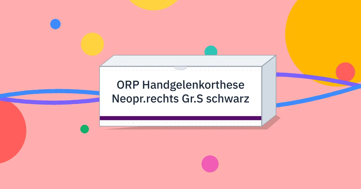 Symbolbild: Packung mit der Aufschrift ORP Handgelenkorthese Neopr.rechts Gr.S schwarz (PZN 04901556) – Verfügbarkeit und Bezug in Apotheken in Frankfurt am Main