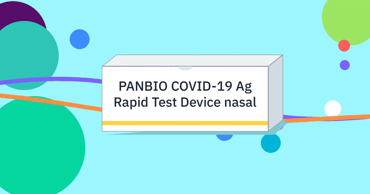 Symbolbild: Packung mit der Aufschrift PANBIO COVID-19 Ag Rapid Test Device nasal (PZN 17204379) – Verfügbarkeit und Bezug in Apotheken in Frankfurt am Main