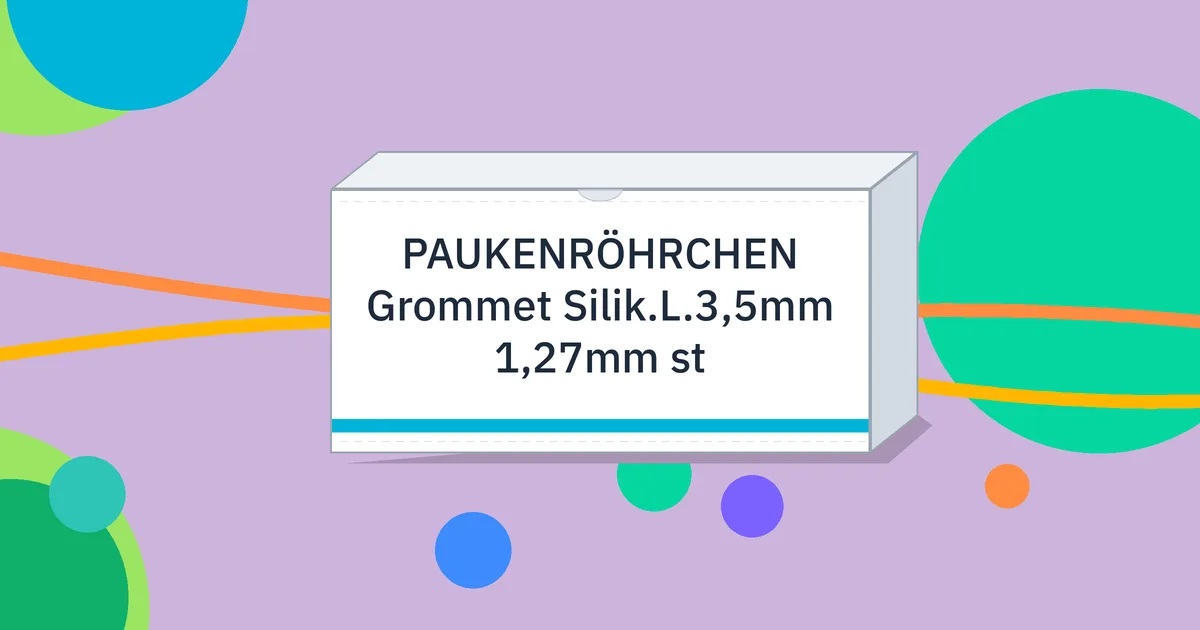 Symbolbild: Packung mit der Aufschrift PAUKENRÖHRCHEN Grommet Silik.L.3,5mm 1,27mm st (PZN 18355169) – Verfügbarkeit und Bezug in Apotheken in Frankfurt am Main
