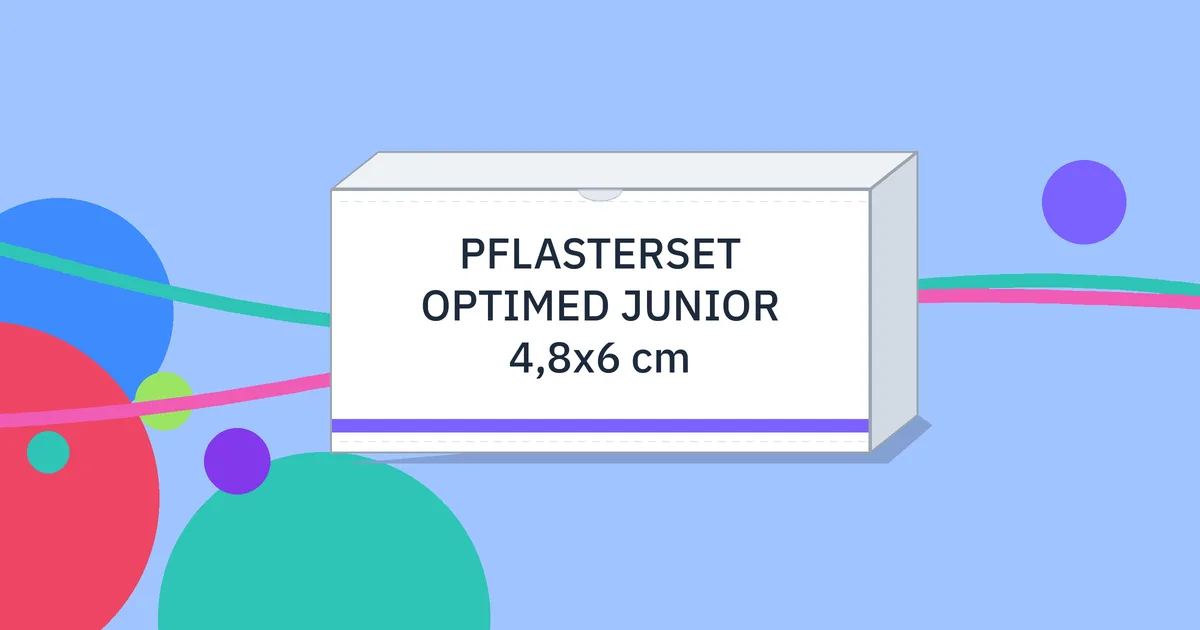 Symbolbild: Packung mit der Aufschrift PFLASTERSET OPTIMED JUNIOR 4,8x6 cm (PZN 19204610) – Verfügbarkeit und Bezug in Apotheken in Frankfurt am Main