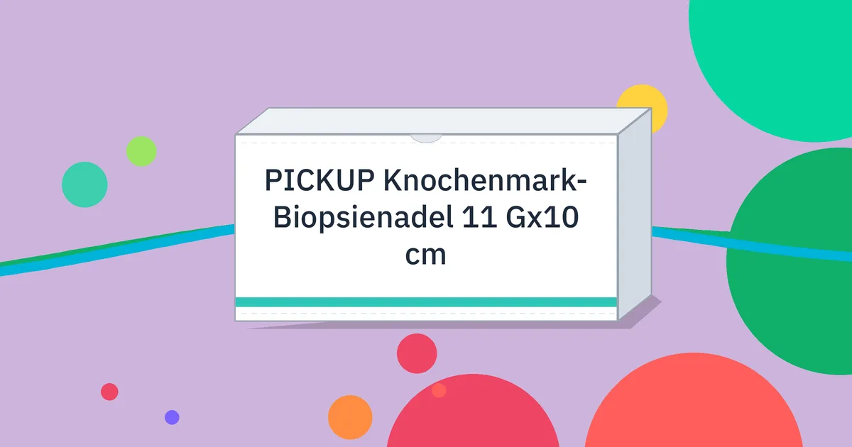 Symbolbild: Packung mit der Aufschrift PICKUP Knochenmark-Biopsienadel 11 Gx10 cm (PZN 19276265) – Verfügbarkeit und Bezug in Apotheken in Frankfurt am Main