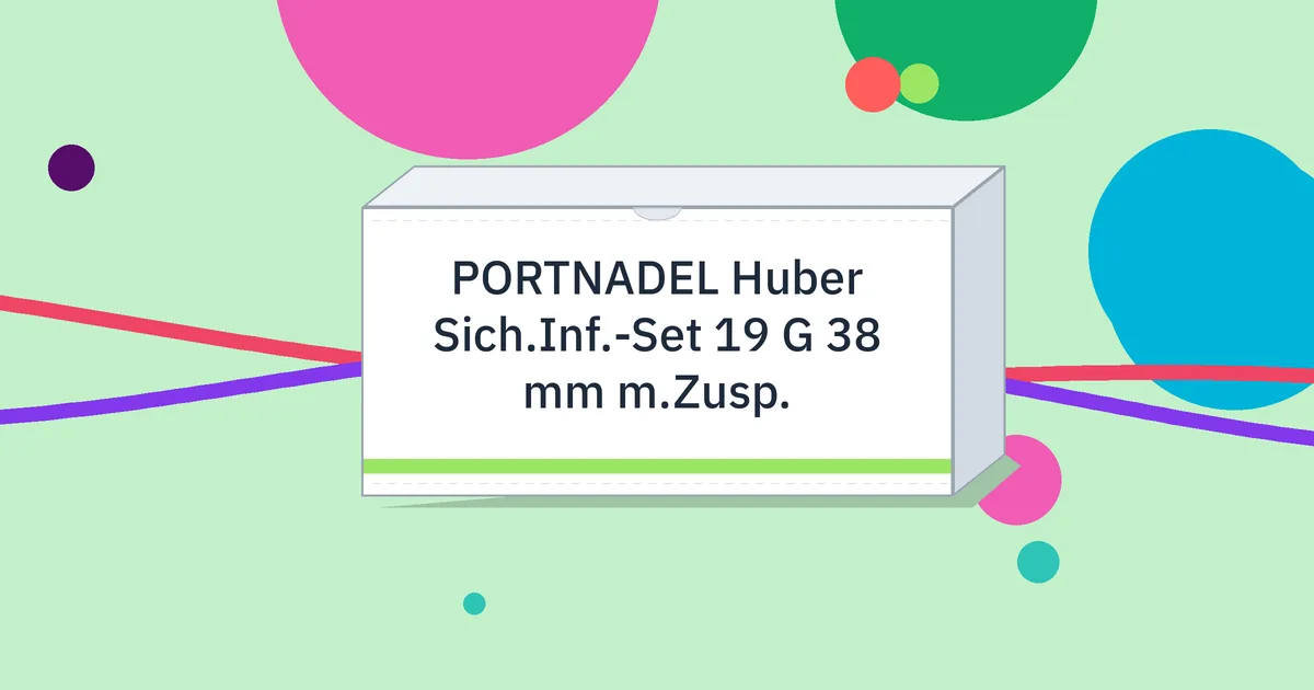 Symbolbild: Packung mit der Aufschrift PORTNADEL Huber Sich.Inf.-Set 19 G 38 mm m.Zusp. (PZN 16037264) – Verfügbarkeit und Bezug in Apotheken in Frankfurt am Main