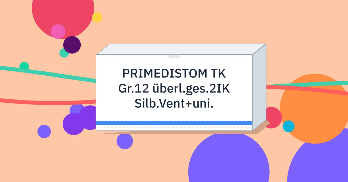 Symbolbild: Packung mit der Aufschrift PRIMEDISTOM TK Gr.12 überl.ges.2IK Silb.Vent+uni. (PZN 10209534) – Verfügbarkeit und Bezug in Apotheken in Frankfurt am Main