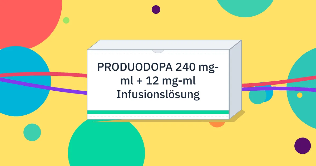 Symbolbild: Packung mit der Aufschrift PRODUODOPA 240 mg-ml + 12 mg-ml Infusionslösung (PZN 20093854) – Verfügbarkeit und Bezug in Apotheken in Frankfurt am Main