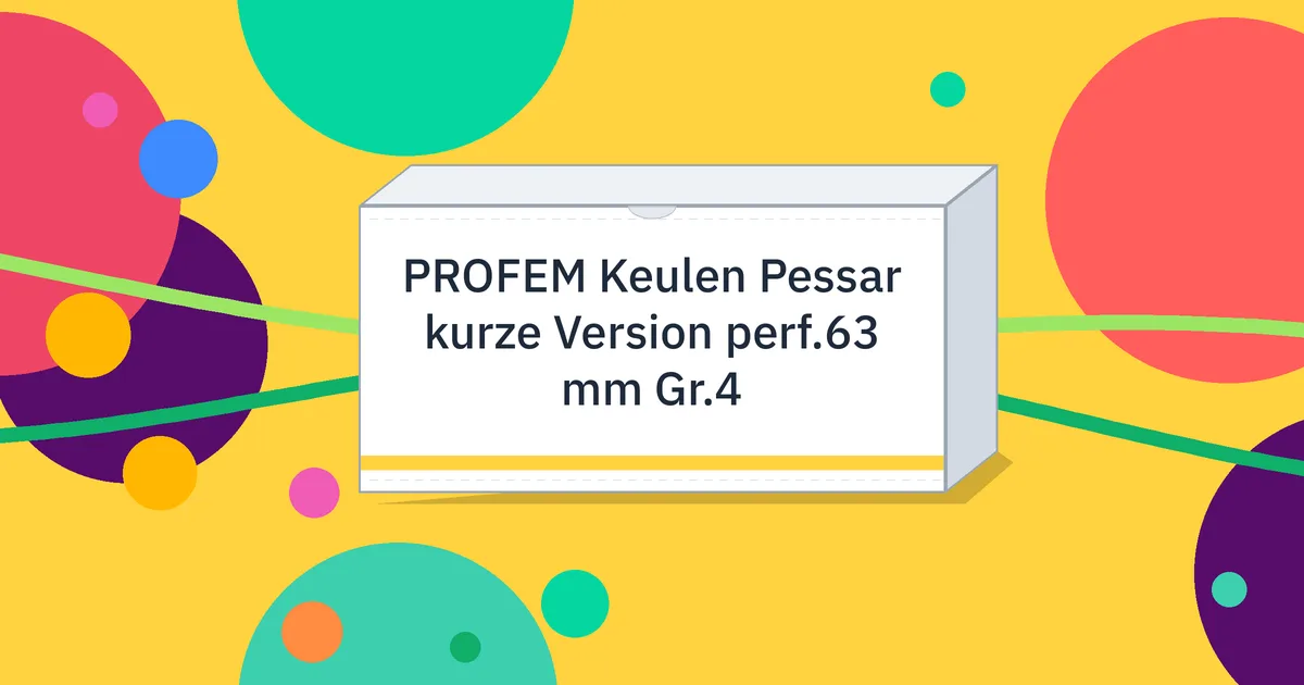 Symbolbild: Packung mit der Aufschrift PROFEM Keulen Pessar kurze Version perf.63 mm Gr.4 (PZN 11671826) – Verfügbarkeit und Bezug in Apotheken in Frankfurt am Main