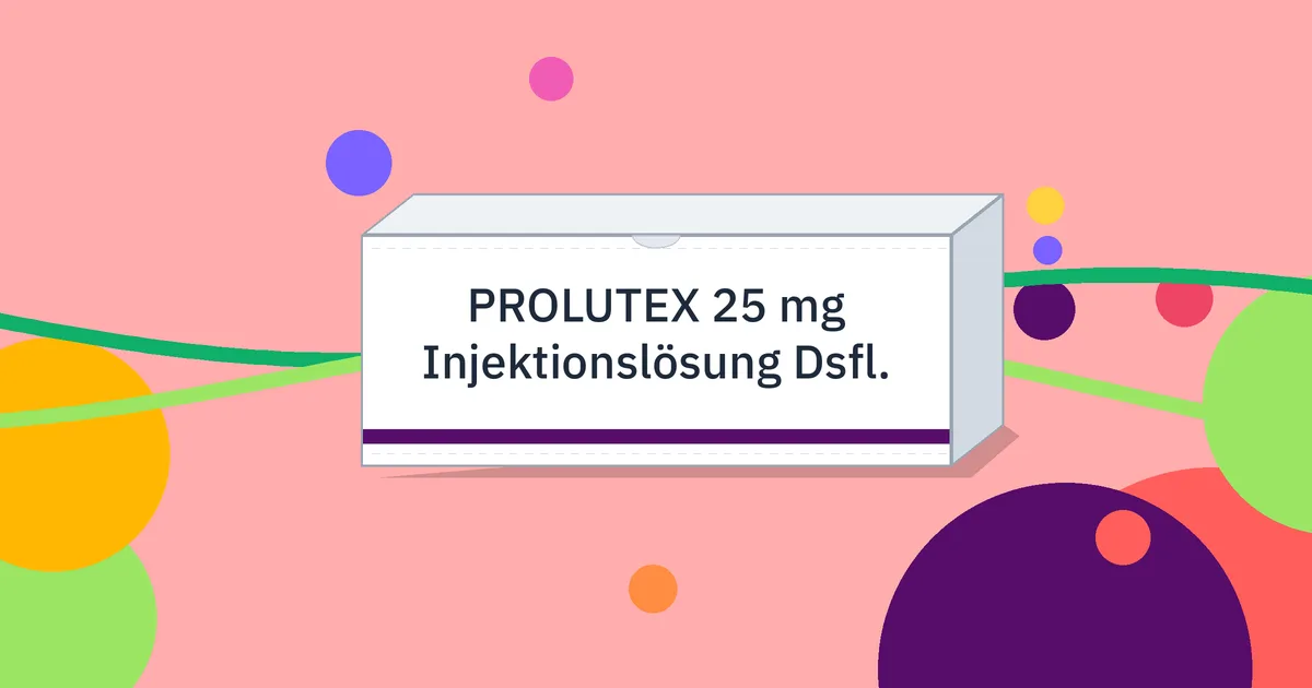 Symbolbild: Packung mit der Aufschrift PROLUTEX 25 mg Injektionslösung Dsfl. (PZN 10177053) – Verfügbarkeit und Bezug in Apotheken in Frankfurt am Main
