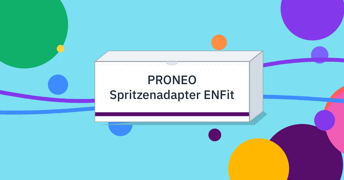 Symbolbild: Packung mit der Aufschrift PRONEO Spritzenadapter ENFit (PZN 12871556) – Verfügbarkeit und Bezug in Apotheken in Frankfurt am Main