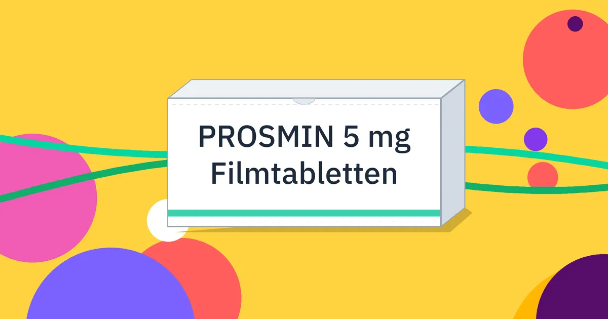 Symbolbild: Packung mit der Aufschrift PROSMIN 5 mg Filmtabletten (PZN 05556564) – Verfügbarkeit und Bezug in Apotheken in Frankfurt am Main