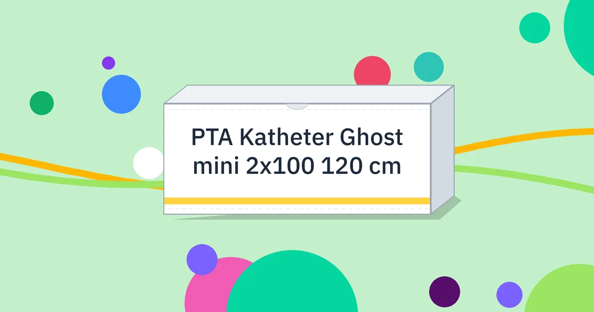 Symbolbild: Packung mit der Aufschrift PTA Katheter Ghost mini 2x100 120 cm (PZN 00140072) – Verfügbarkeit und Bezug in Apotheken in Frankfurt am Main