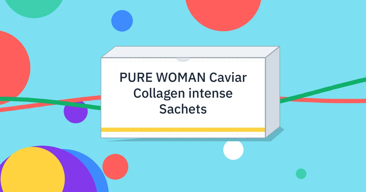 Symbolbild: Packung mit der Aufschrift PURE WOMAN Caviar Collagen intense Sachets (PZN 12609077) – Verfügbarkeit und Bezug in Apotheken in Frankfurt am Main