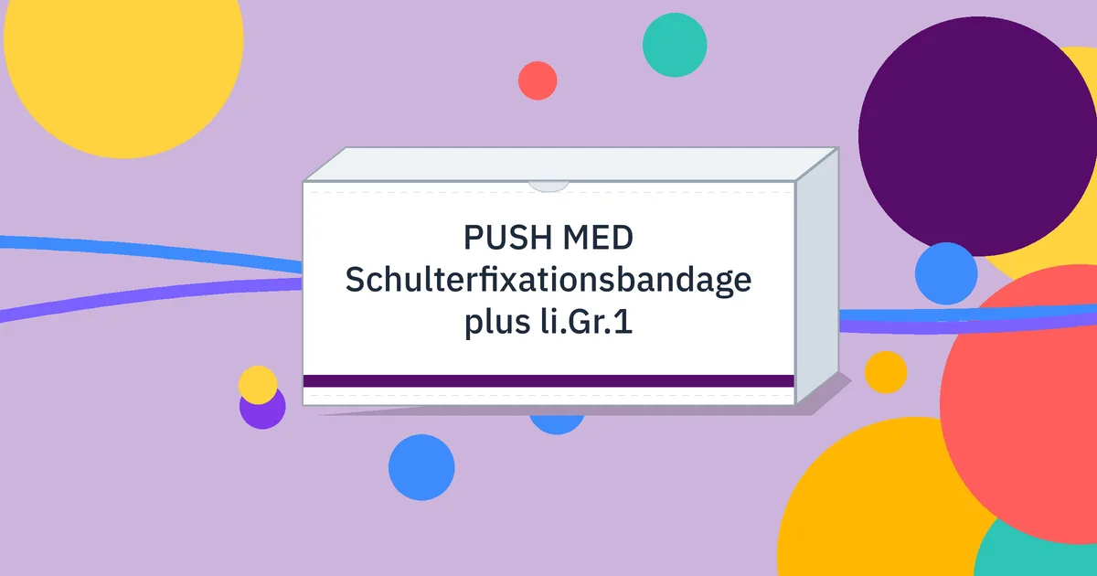 Symbolbild: Packung mit der Aufschrift PUSH MED Schulterfixationsbandage plus li.Gr.1 (PZN 09372499) – Verfügbarkeit und Bezug in Apotheken in Frankfurt am Main