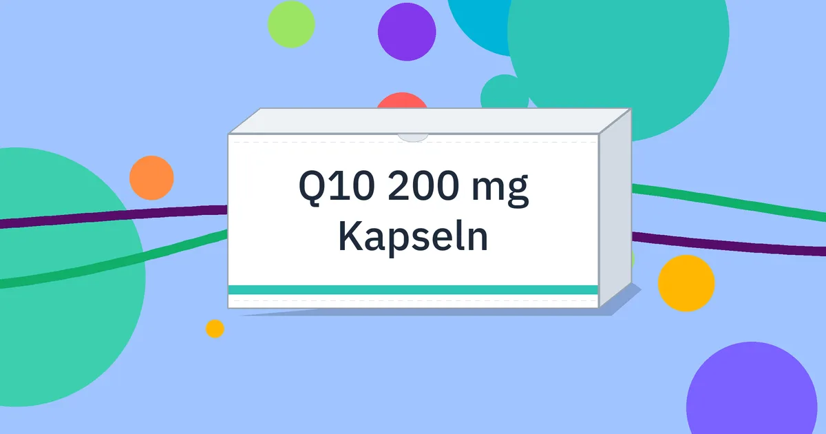 Symbolbild: Packung mit der Aufschrift Q10 200 mg Kapseln (PZN 00392419) – Verfügbarkeit und Bezug in Apotheken in Frankfurt am Main