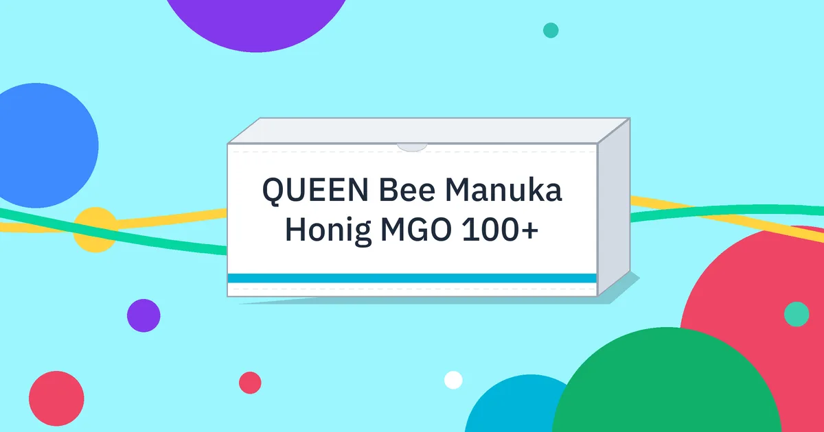 Symbolbild: Packung mit der Aufschrift QUEEN Bee Manuka Honig MGO 100+ (PZN 17195255) – Verfügbarkeit und Bezug in Apotheken in Frankfurt am Main