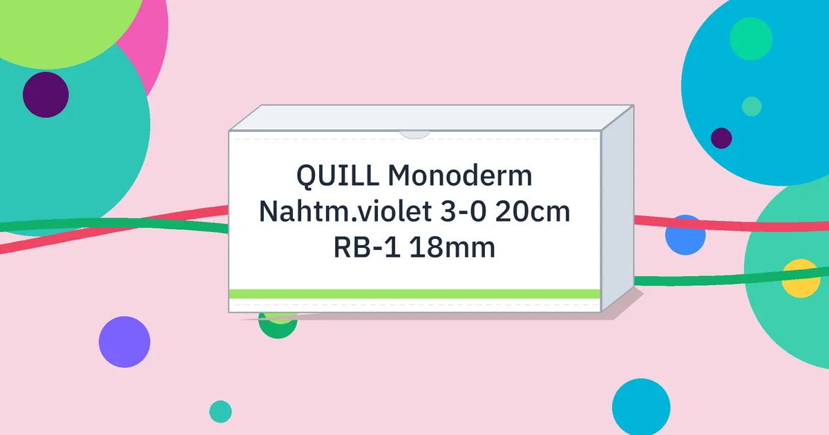 Symbolbild: Packung mit der Aufschrift QUILL Monoderm Nahtm.violet 3-0 20cm RB-1 18mm (PZN 17987766) – Verfügbarkeit und Bezug in Apotheken in Frankfurt am Main