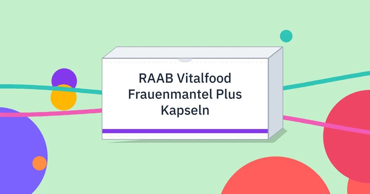 Symbolbild: Packung mit der Aufschrift RAAB Vitalfood Frauenmantel Plus Kapseln (PZN 19304435) – Verfügbarkeit und Bezug in Apotheken in Frankfurt am Main