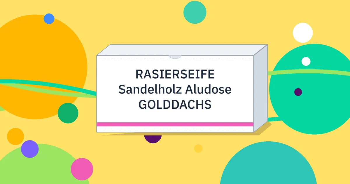 Symbolbild: Packung mit der Aufschrift RASIERSEIFE Sandelholz Aludose GOLDDACHS (PZN 10711624) – Verfügbarkeit und Bezug in Apotheken in Frankfurt am Main