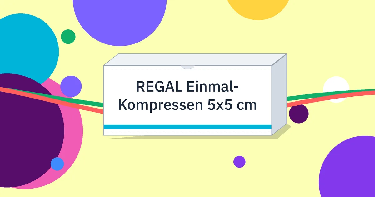 Symbolbild: Packung mit der Aufschrift REGAL Einmal-Kompressen 5x5 cm (PZN 01564294) – Verfügbarkeit und Bezug in Apotheken in Frankfurt am Main
